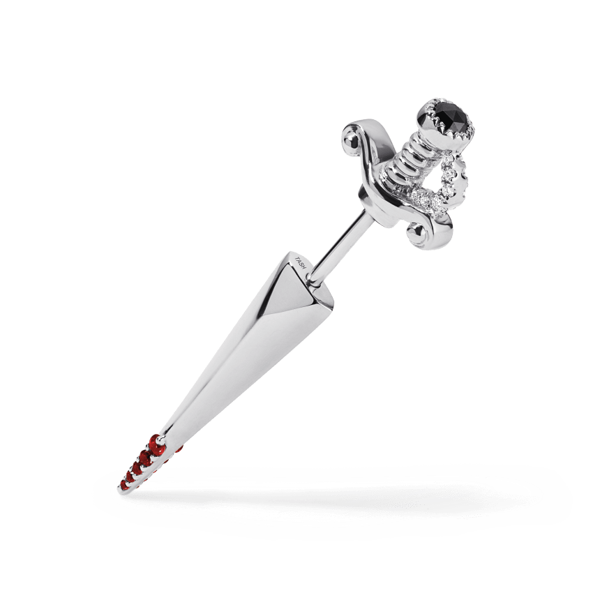Black and White Diamond Long Sword with Ruby Drops Earstud – MARIA TASH