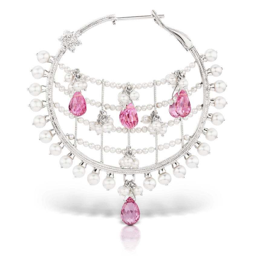 Pearl Coronet Diamond Flower and Pink Briolettes Hoop Earring – MARIA TASH